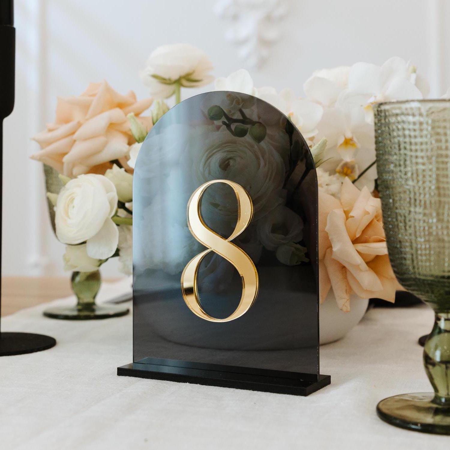 Smokey Black Arched Table Numbers - 3D Gold | MoniquePaperArt
