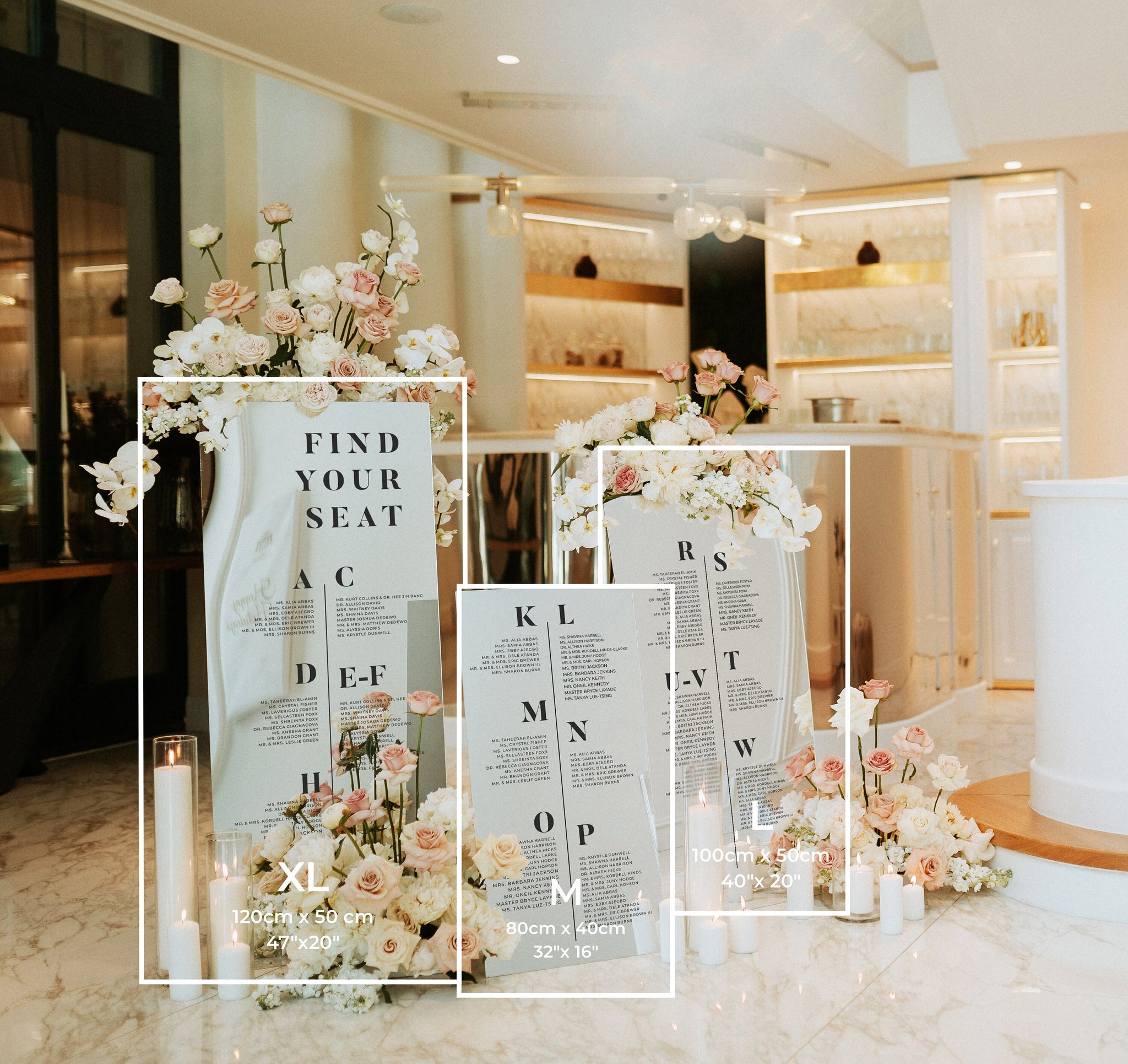 Silver Mirror Acrylic Wedding Seating Chart | MoniquePaperArt